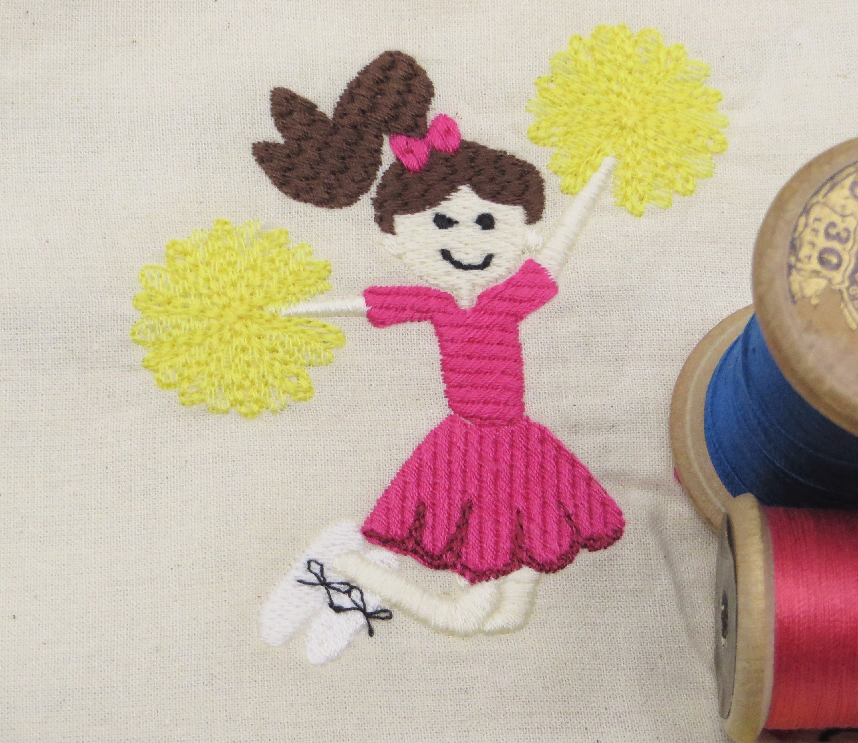 Cheerleader Embroidery Design, Cheerleader Costume and Puffs, Manually ...