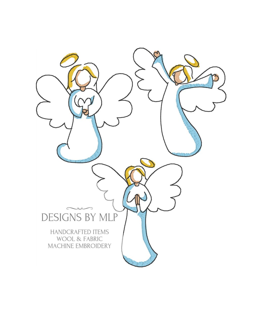 Angels Embroidery Design, Angels With Wings, Quick Stitch Sketch ...