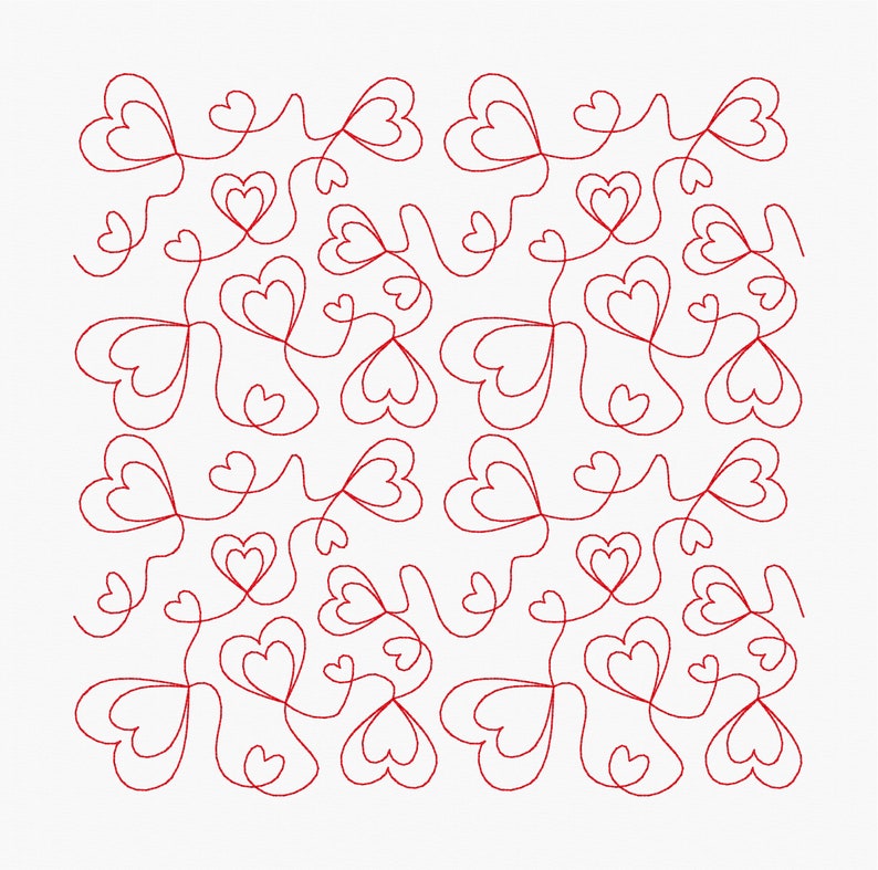 Hearts Quilt Block Machine Embroidery Design Edge to Edge | Etsy