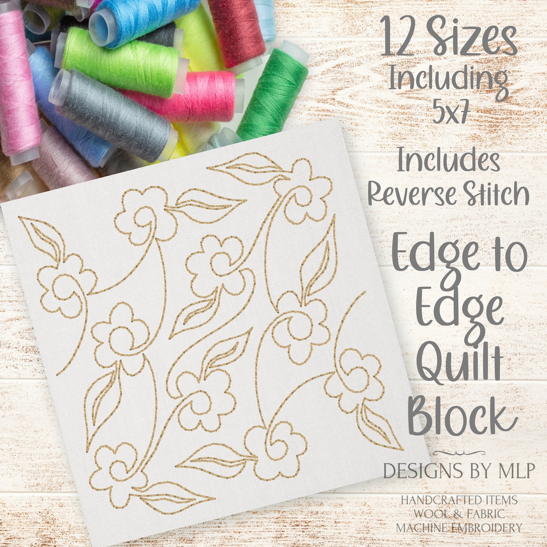 Daisy Flower Edge to Edge Quilt Pattern, E2E Quilt Block Embroidery Design, Continuous Line ...