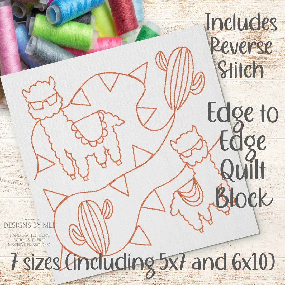 Cute Llama E2E Quilt Block Embroidery Design, Continuous Line Single ...