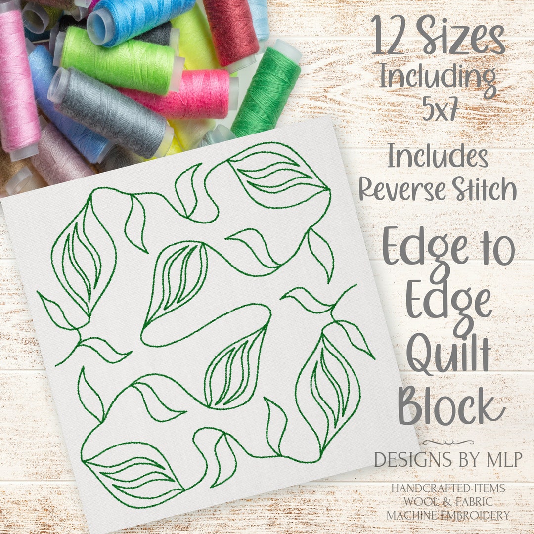 Leaf & Veins Edge to Edge Quilt Pattern, E2E Quilt Block Embroidery Design, Continuous Line ...