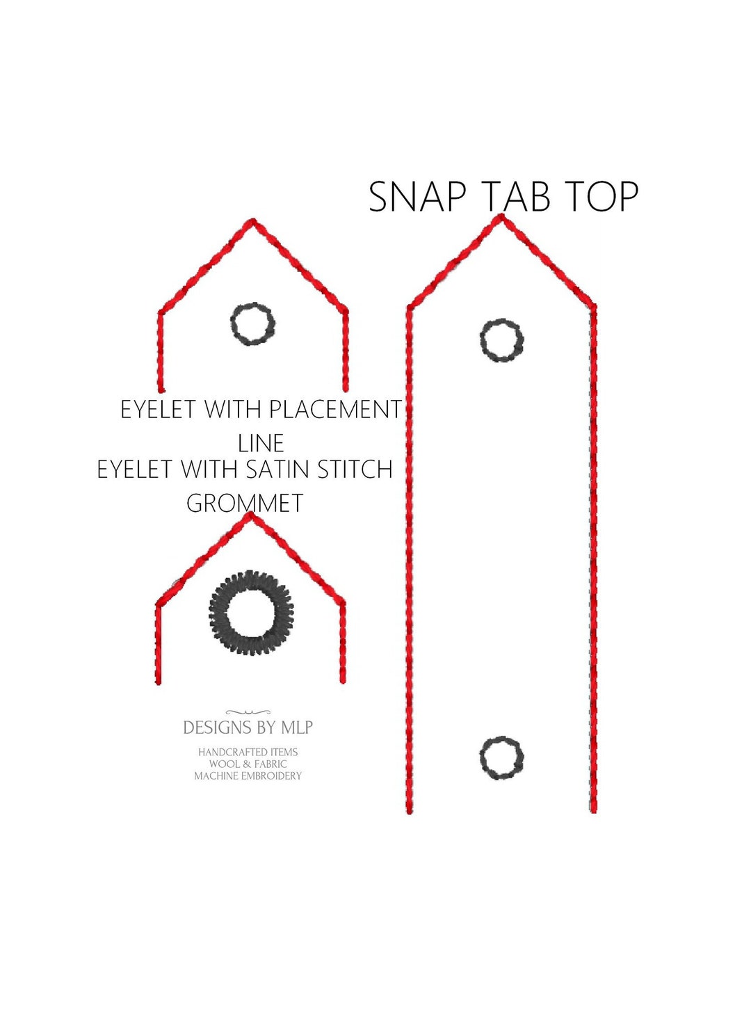 Machine Embroidery Design for Snap Tab and Eyelet Tab Tops Only ...