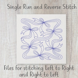 Ribbons & Bows E2E Quilt Block Embroidery Design, Continuous Line Single Run Quilting File, Edge ...