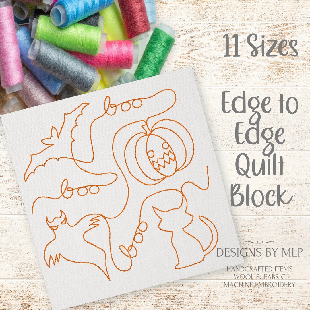 Ghost Pumpkin Bat Cat Edge to Edge Quilt Pattern, E2E Quilt Block Machine Embroidery Design ...