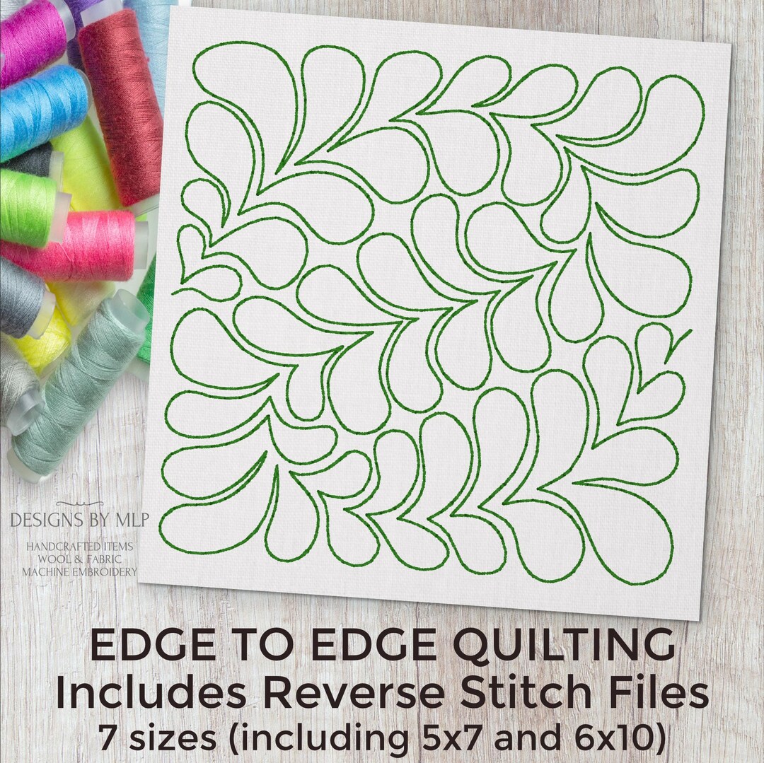 Feathers E2E Quilt Block Machine Embroidery Quilting Design, Continuous Line Single Run, Edge to ...
