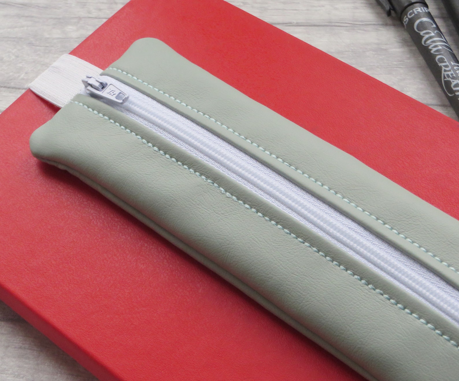 Zipped Pen Case in Faux Leather Pen holder and Book Mark | Etsy