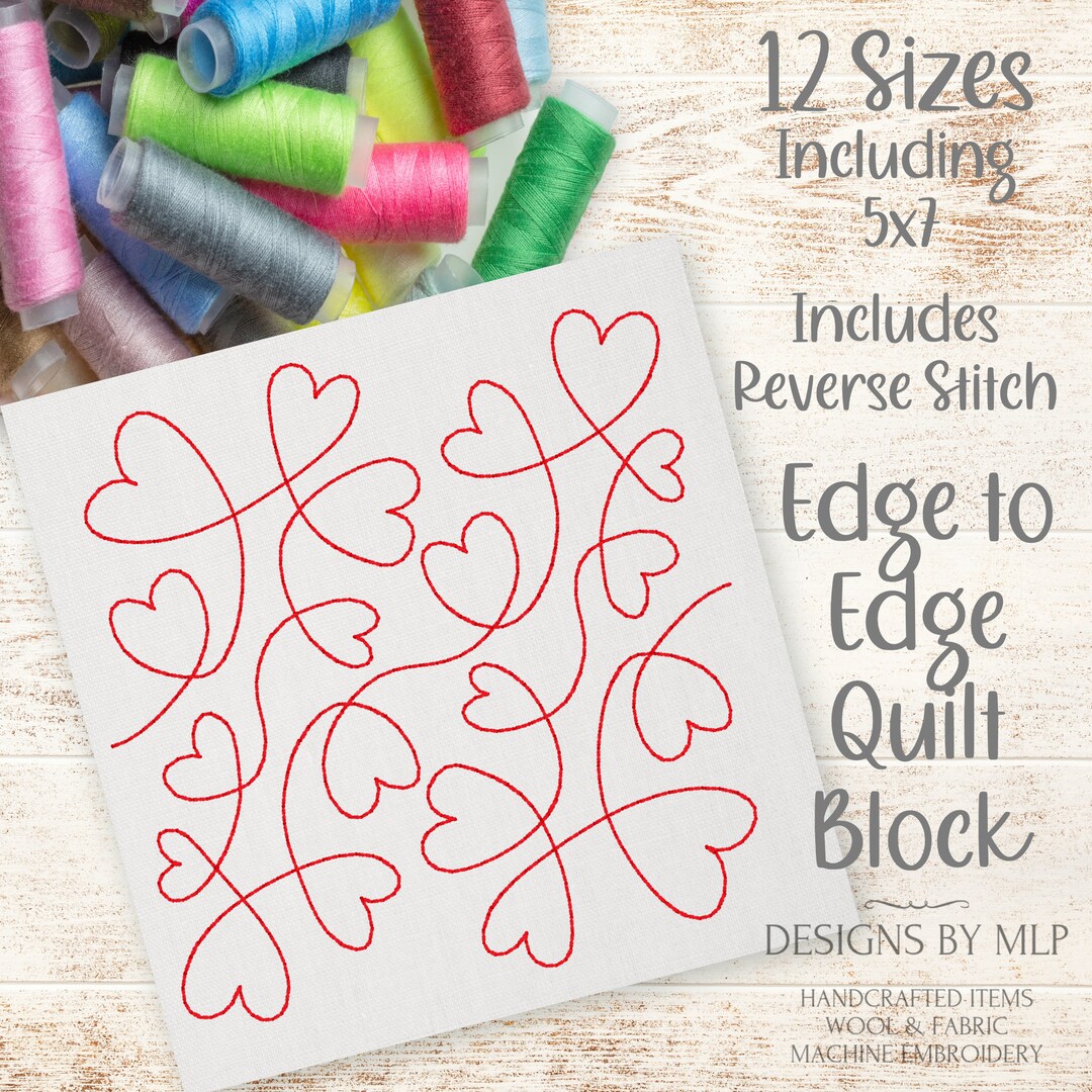 Fun Wavy Hearts Edge to Edge Quilt Pattern, E2E Quilt Block, Continuous Line Single Run Quilting ...