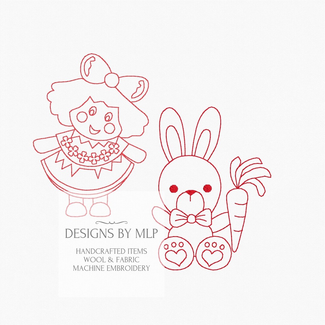 Cute Fun Retro Dolly and Bunny Rabbit Machine Embroidery Designs ...