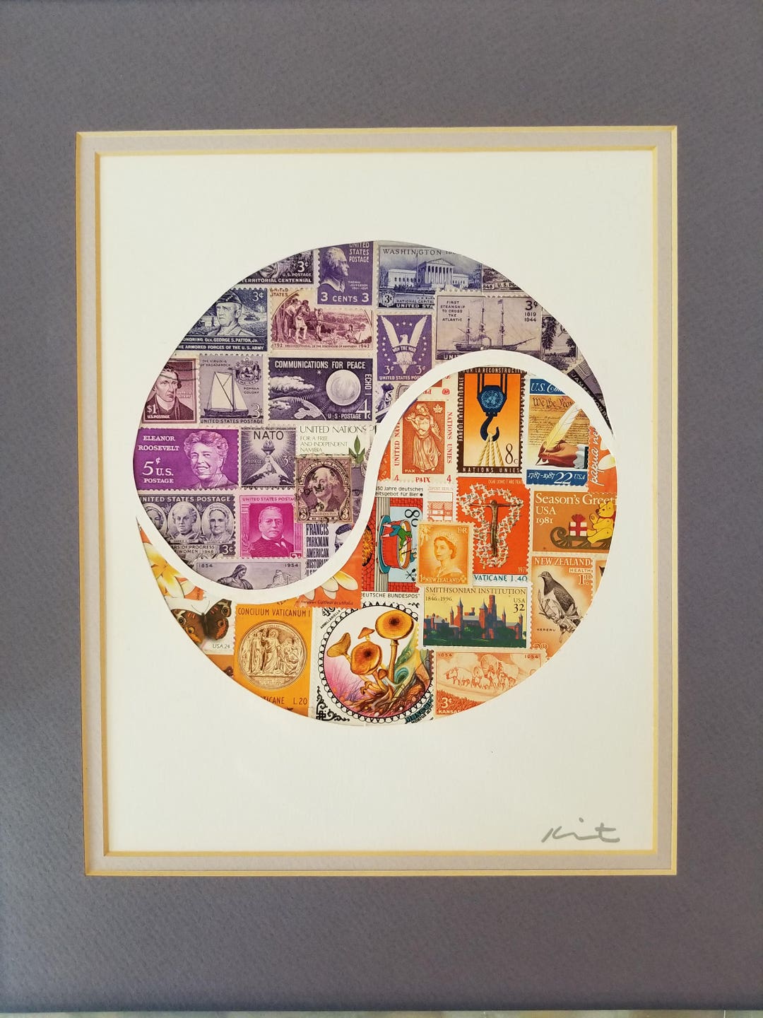 FRAMED - Postage Stamp Collage - Yin Yang (purple/orange) - Etsy