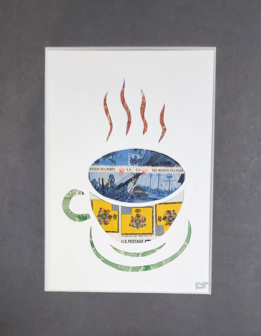 FRAMED - Postage Stamp Collage - 'A Cup of Libertea' (#MINT Antique ...