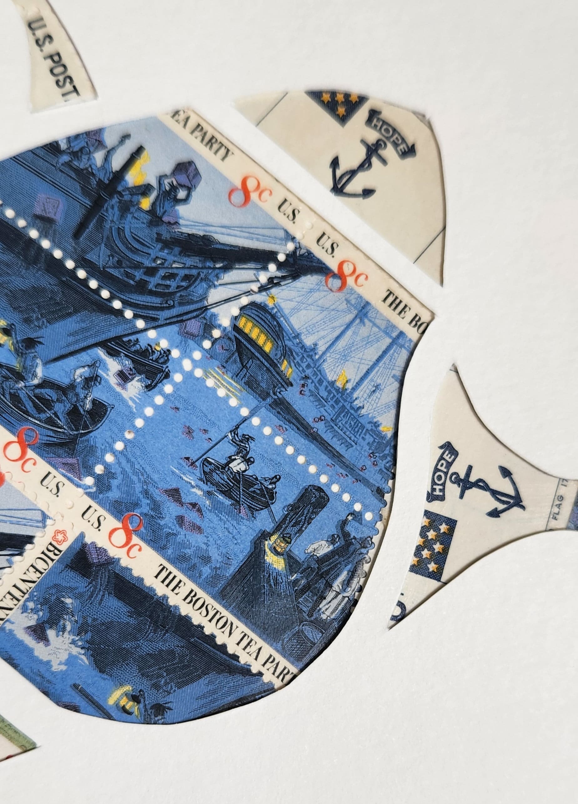 Postage Stamp Collage 'A Cup of Libertea' MINT Antique Boston Tea Party ...