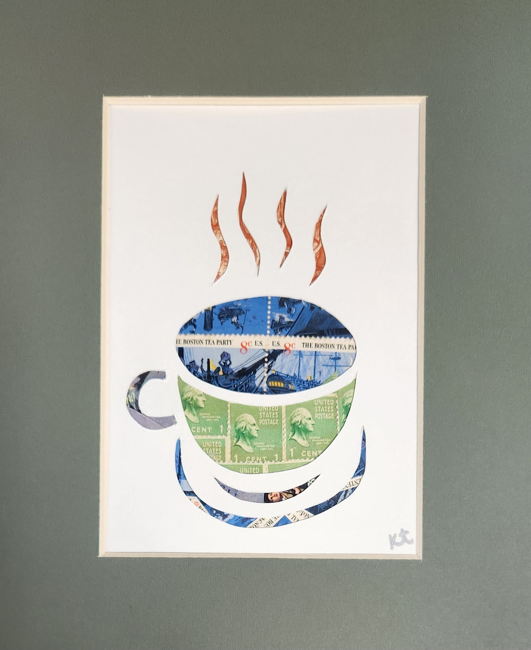 FRAMED - Postage Stamp Collage - 'A Cup of Libertea' (#MINT Antique ...