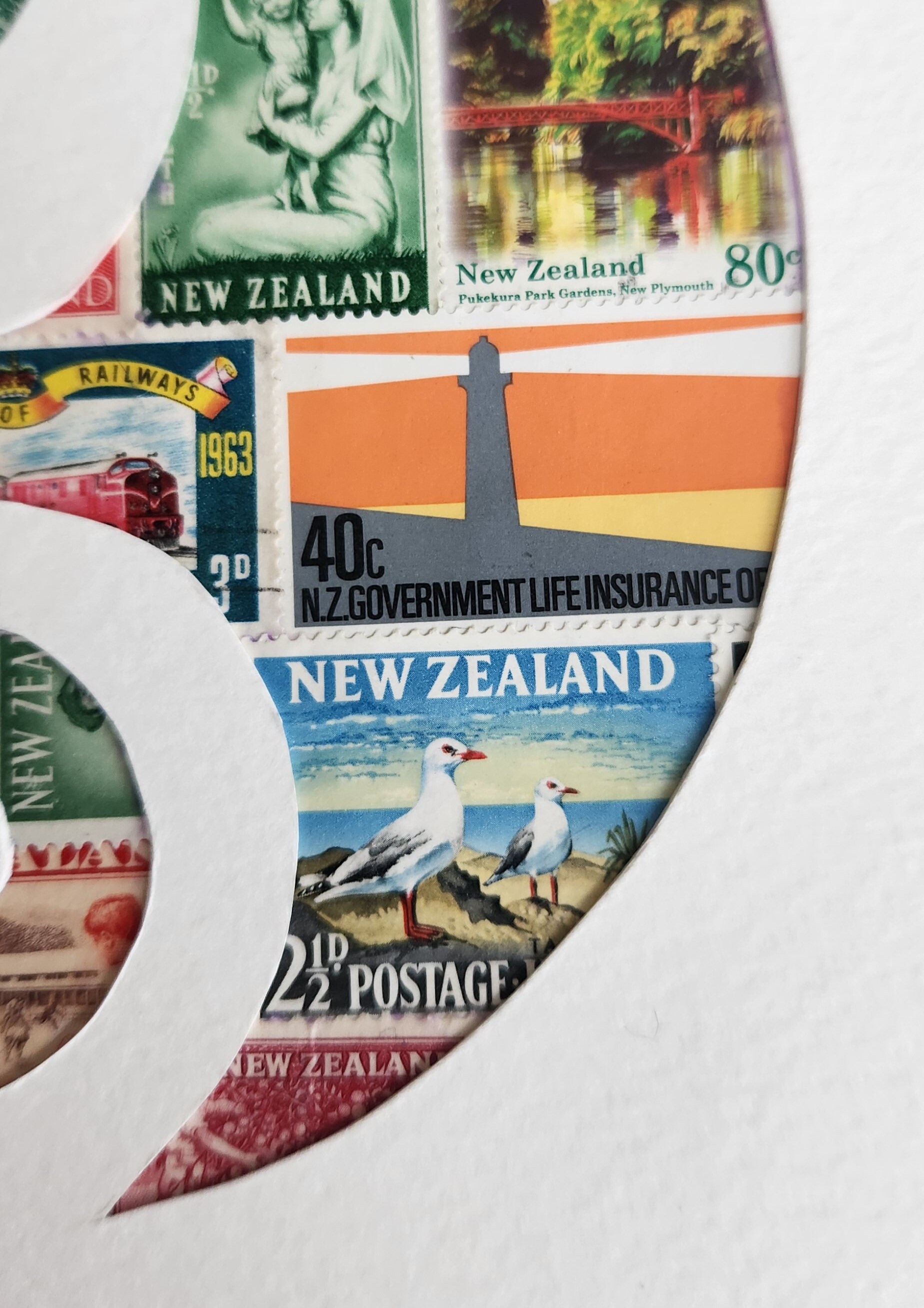 New Zealand Fish Hook Postage Stamp Collage multi unused NZ Antique ...