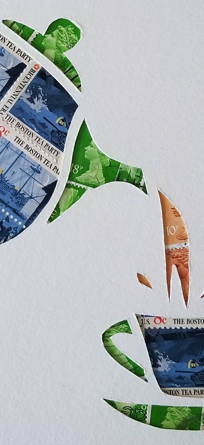 FRAMED - Postage Stamp Collage - Boston Tea Party (green) in an 11x14 ...