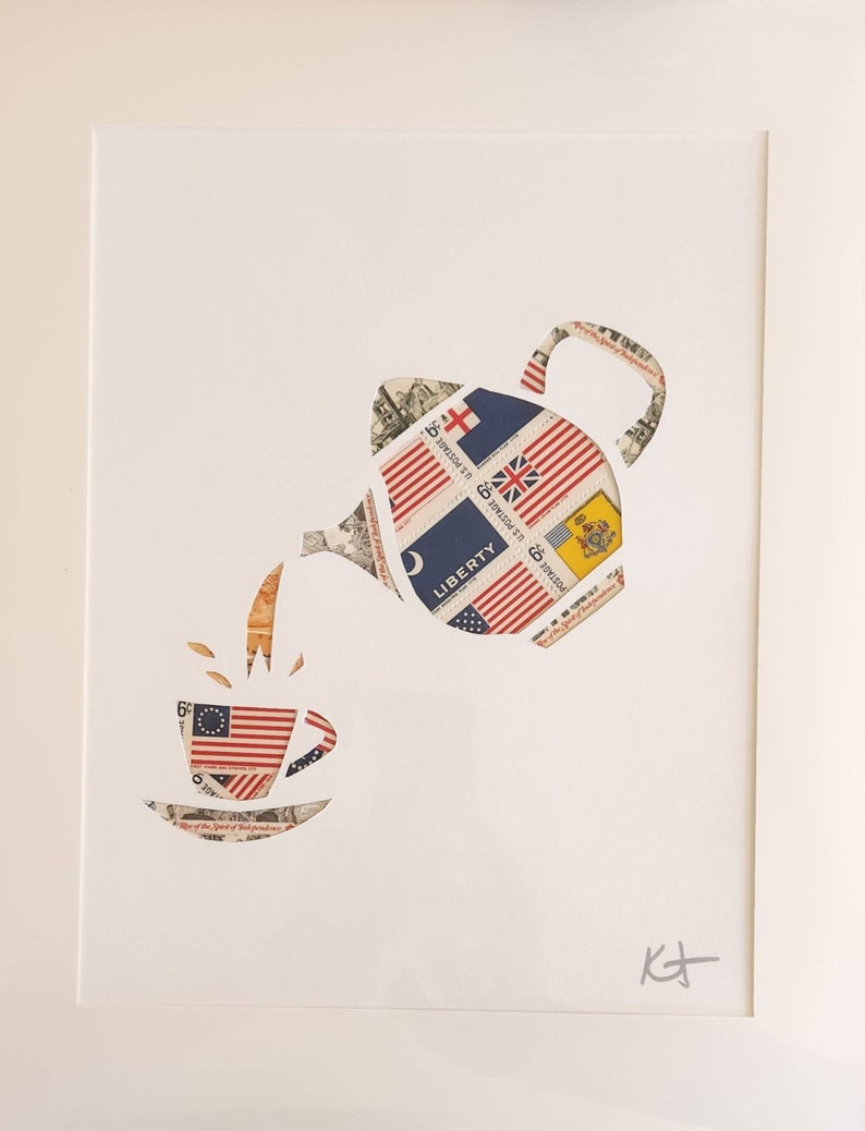 FRAMED - Postage Stamp Collage - 'A Cup of US Independence' (#MINT ...