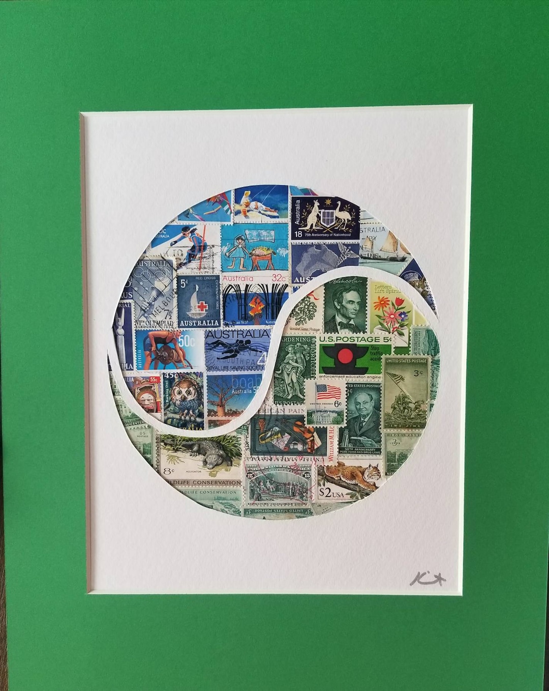 FRAMED - Postage Stamp Collage - Yin Yang US / Australia Using ...