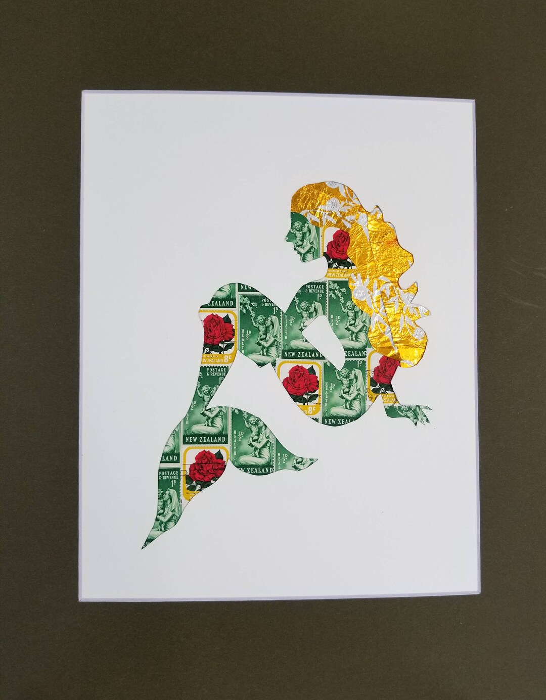 Postage Stamp Collage Green Mermaid - Etsy