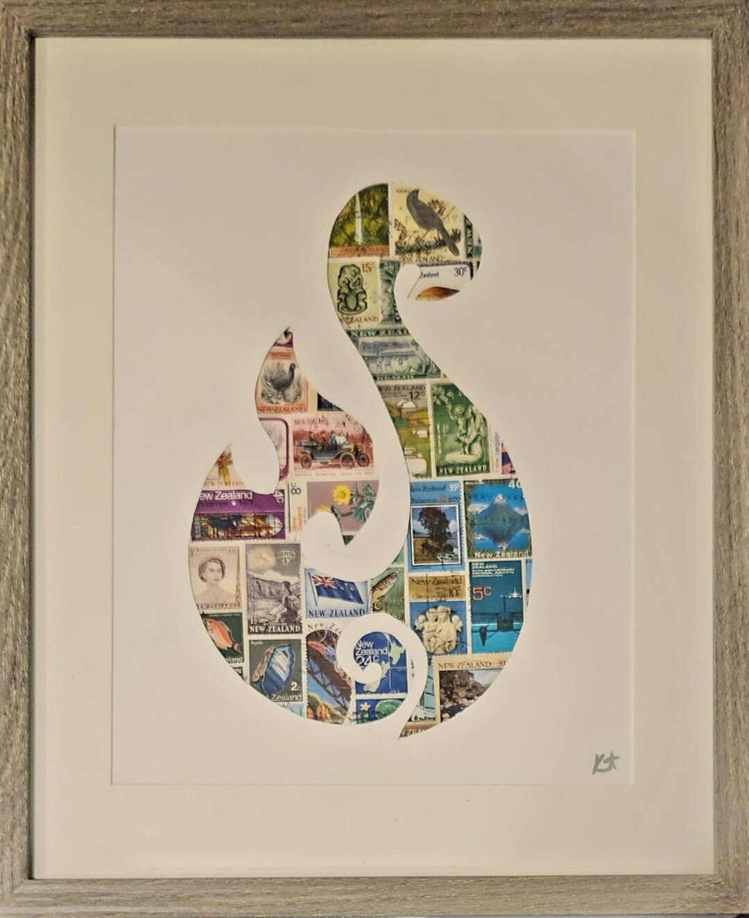 FRAMED - New Zealand Fish Hook Postage Stamp Collage in Previously NZ ...