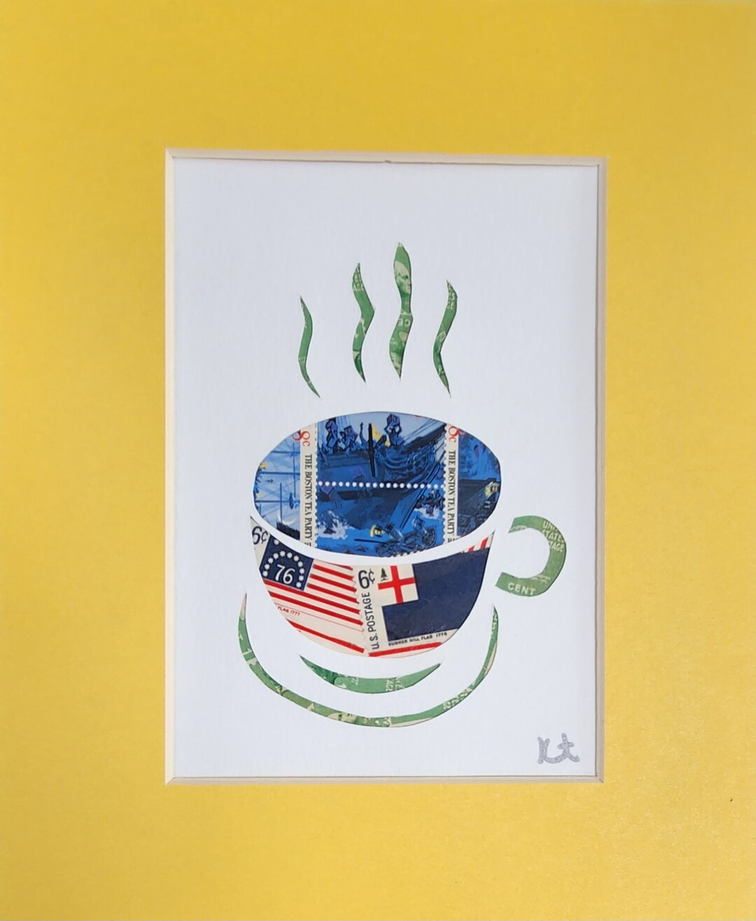 FRAMED - Postage Stamp Collage - 'A Cup of Libertea' (#MINT Antique ...