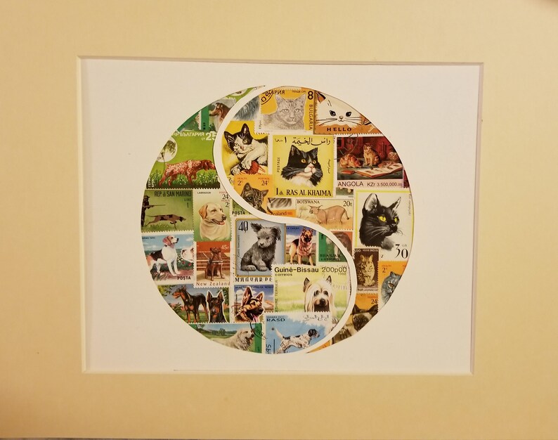 FRAMED - Postage Stamp Collage - Yin Yang (cats and Dogs) - Etsy