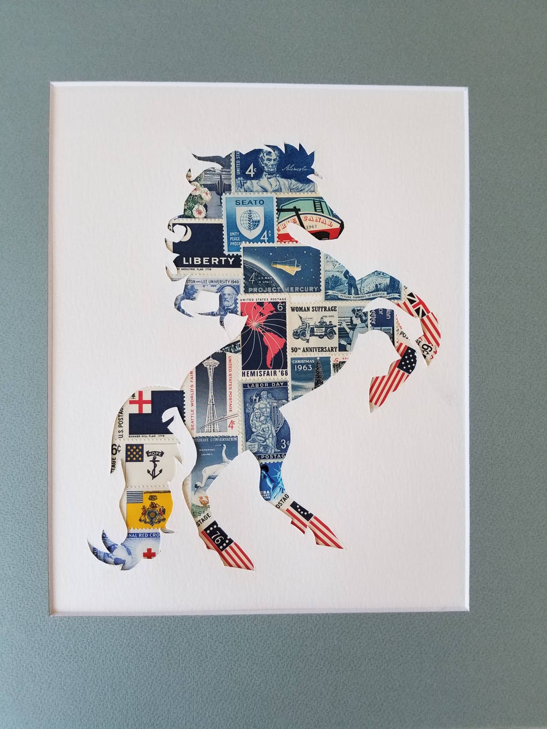 FRAMED - Postage Stamp Collage - Rearing Stallion in an 11x14 Frame - Etsy
