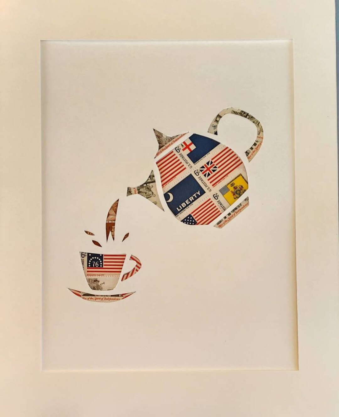 Postage Stamp Collage Boston Tea Party MINT Antique Independence Flag ...