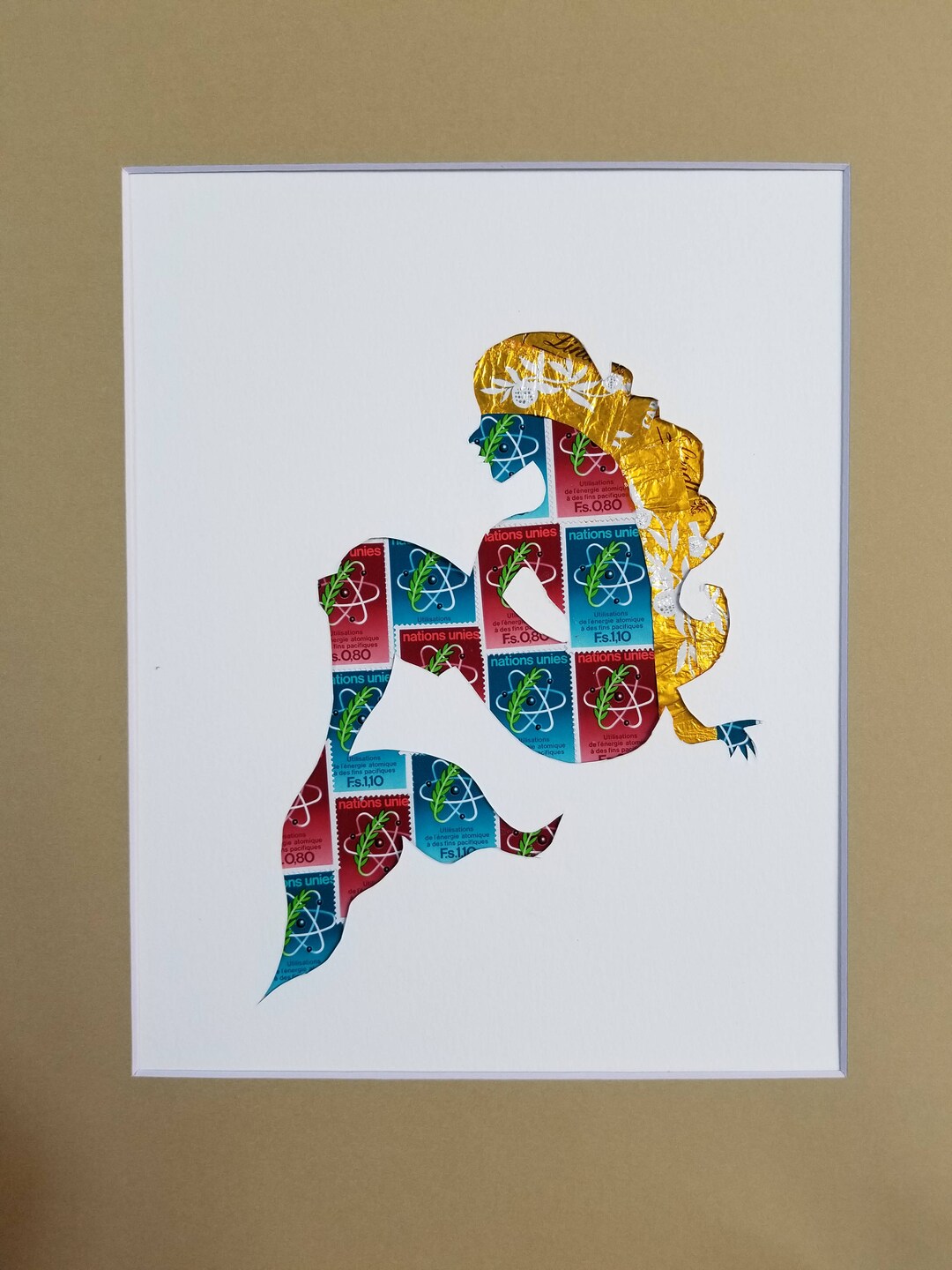 Postage Stamp Collage Golden Mermaid - Etsy