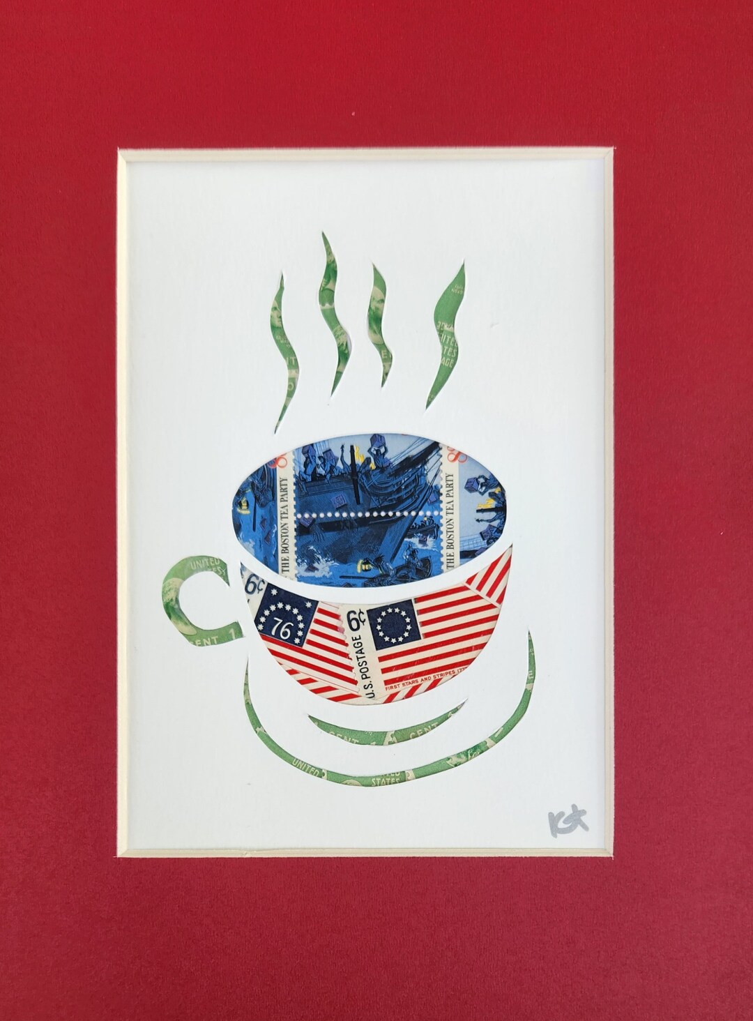 FRAMED - Postage Stamp Collage - 'A Cup of Libertea' (#MINT Antique ...