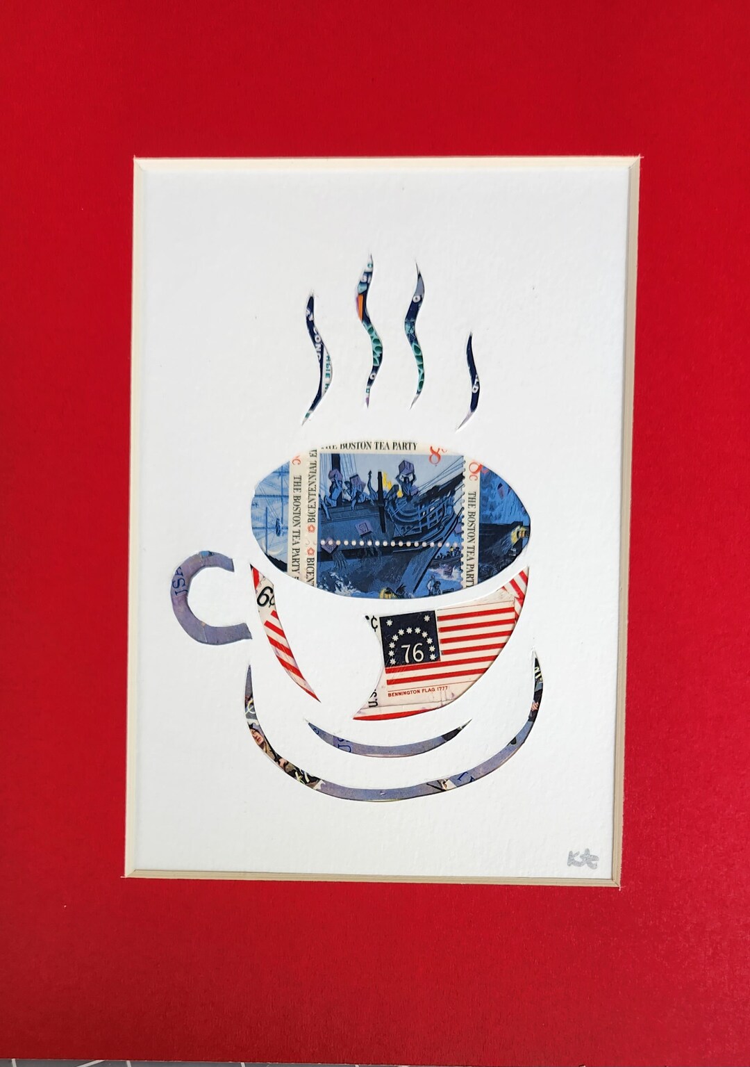 FRAMED - Postage Stamp Collage - 'A Cup of Libertea' (#MINT Antique ...