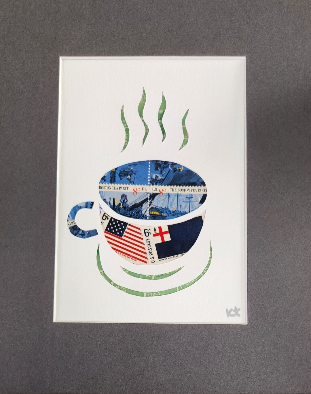 FRAMED - Postage Stamp Collage - 'A Cup of Libertea' (#MINT Antique ...