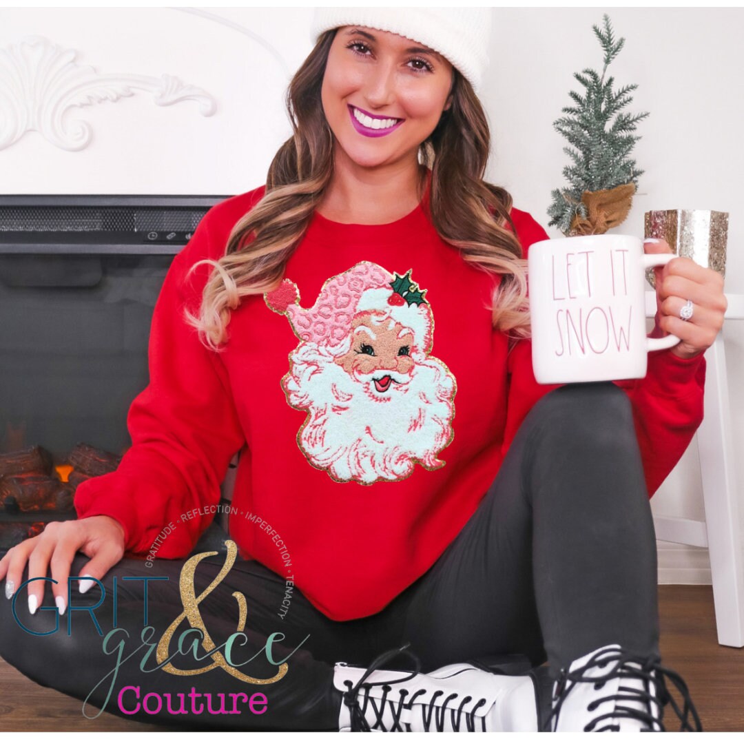 Sparkle Leopard Santa Sweatshirt Santa Leopard Sweatshirt Santa ...