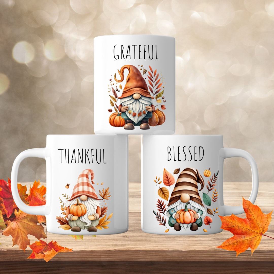 Gnomies Thankful Grateful & Blessed Gnome Lover Mug Fall - Etsy