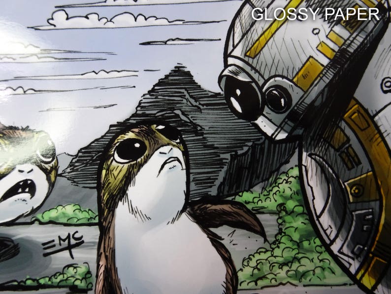 BB-8 and Porgs From Star Wars the Last Jedi Fine Art Print Original ...