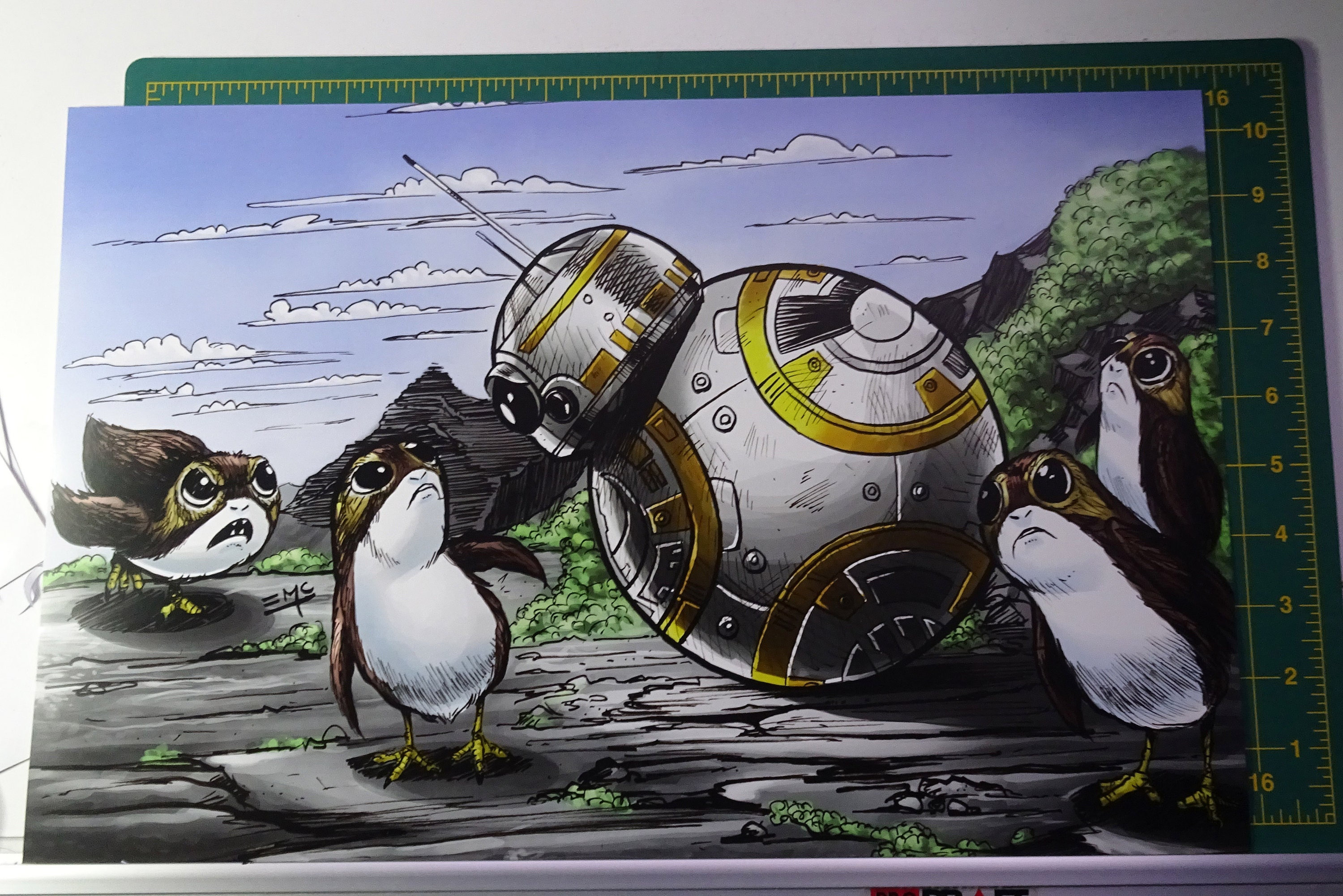 BB-8 and Porgs From Star Wars the Last Jedi Fine Art Print Original ...