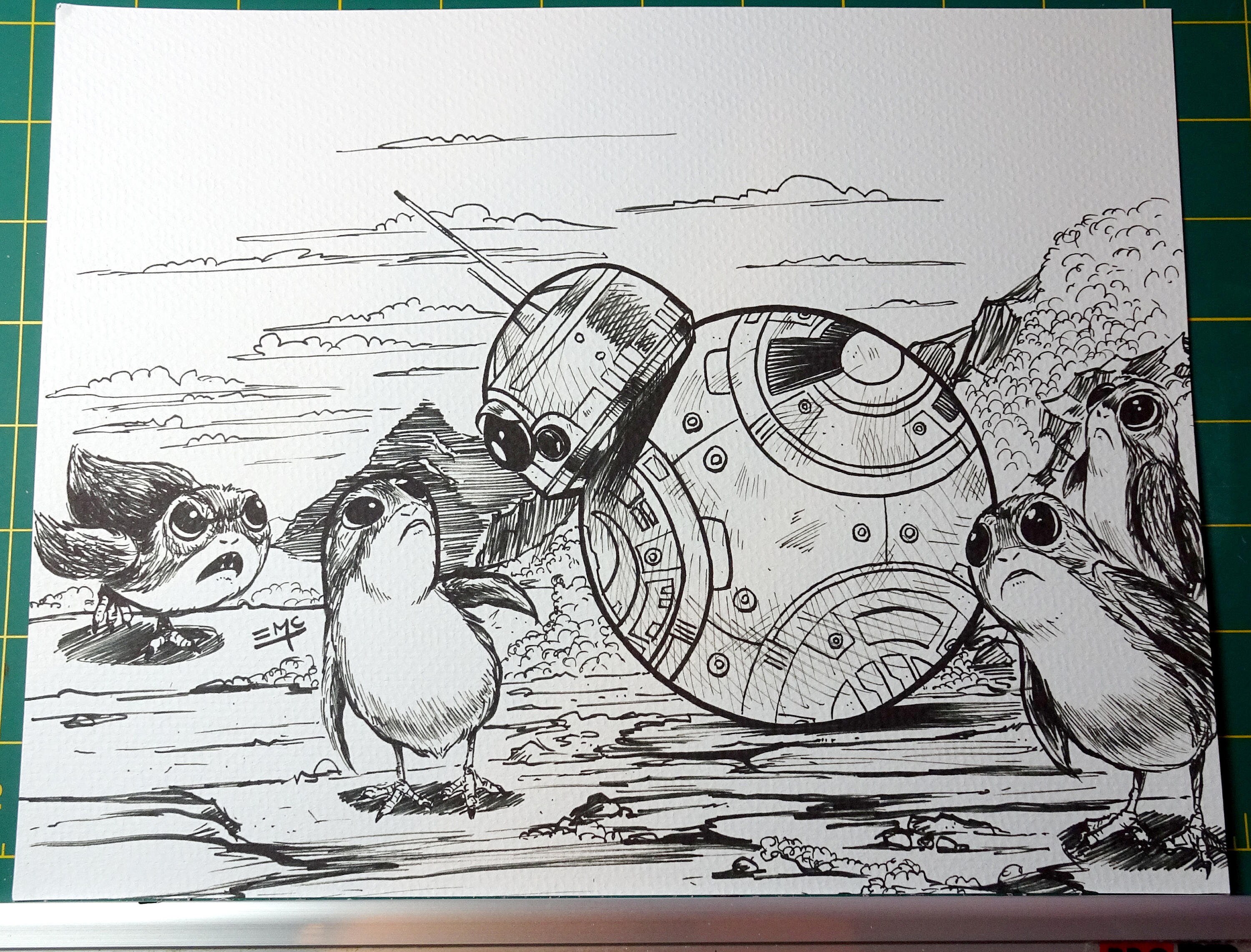BB-8 and PORGS Black and White Fine Art Print Original Artwork and ...