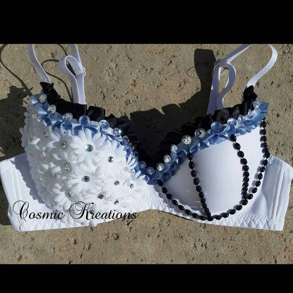 White Mini Daisy Rave Bra | Festival Bra - Etsy
