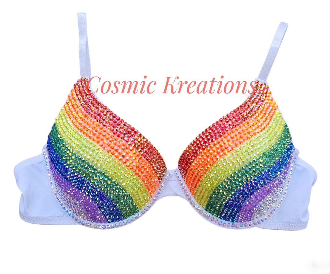 Rainbow Theme Bra AB Color Rhinestones | Festival Bra | Rave Bra - Etsy