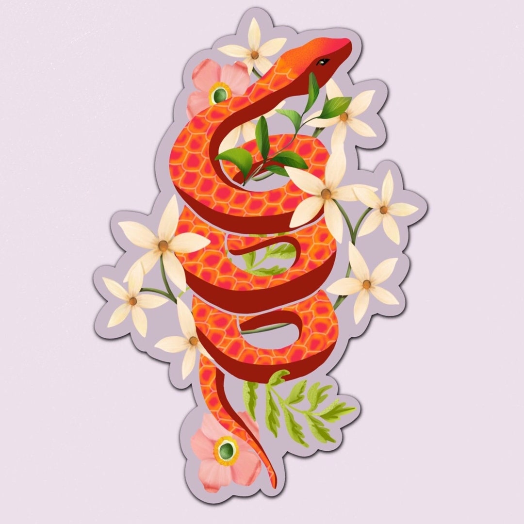 Botanical Serpent Sticker Snake and Flowers Light Purple - Etsy