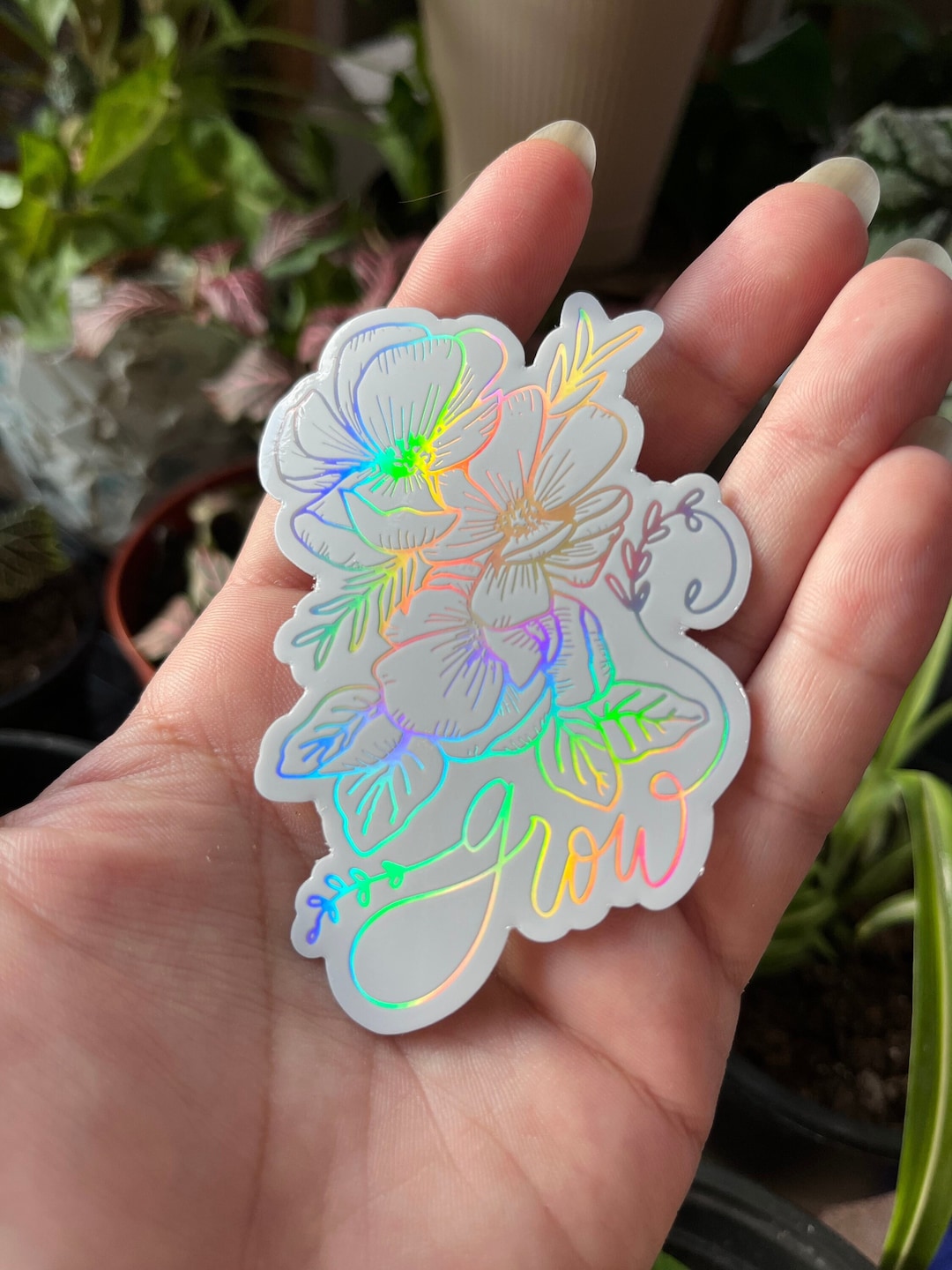 Holographic Floral Grow Sticker | Decal | Plant Mom | Gardener ...