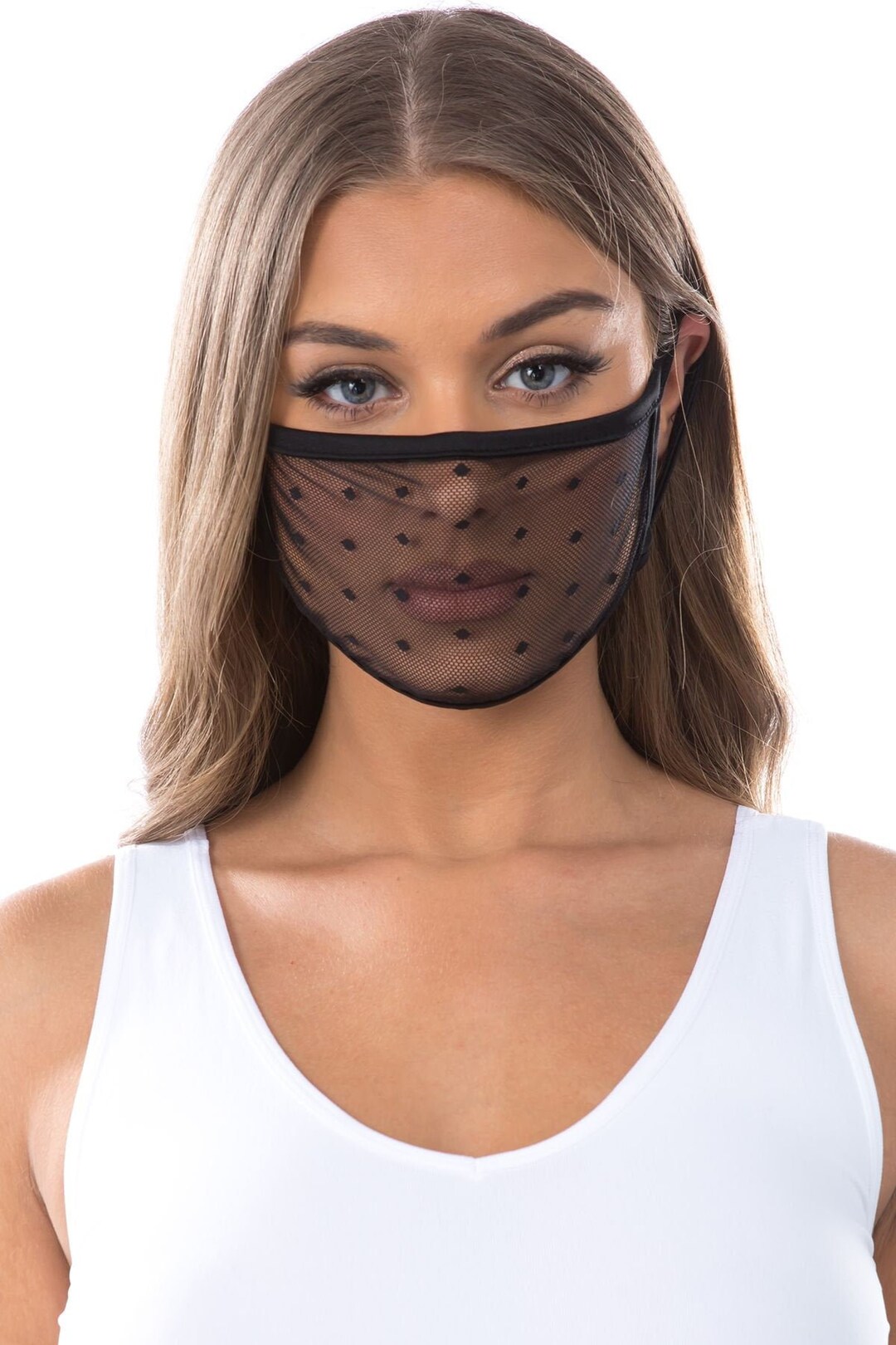 Single Layer Polka Dot Mesh Face Mask Sheer Breathable Lip Reading Face ...