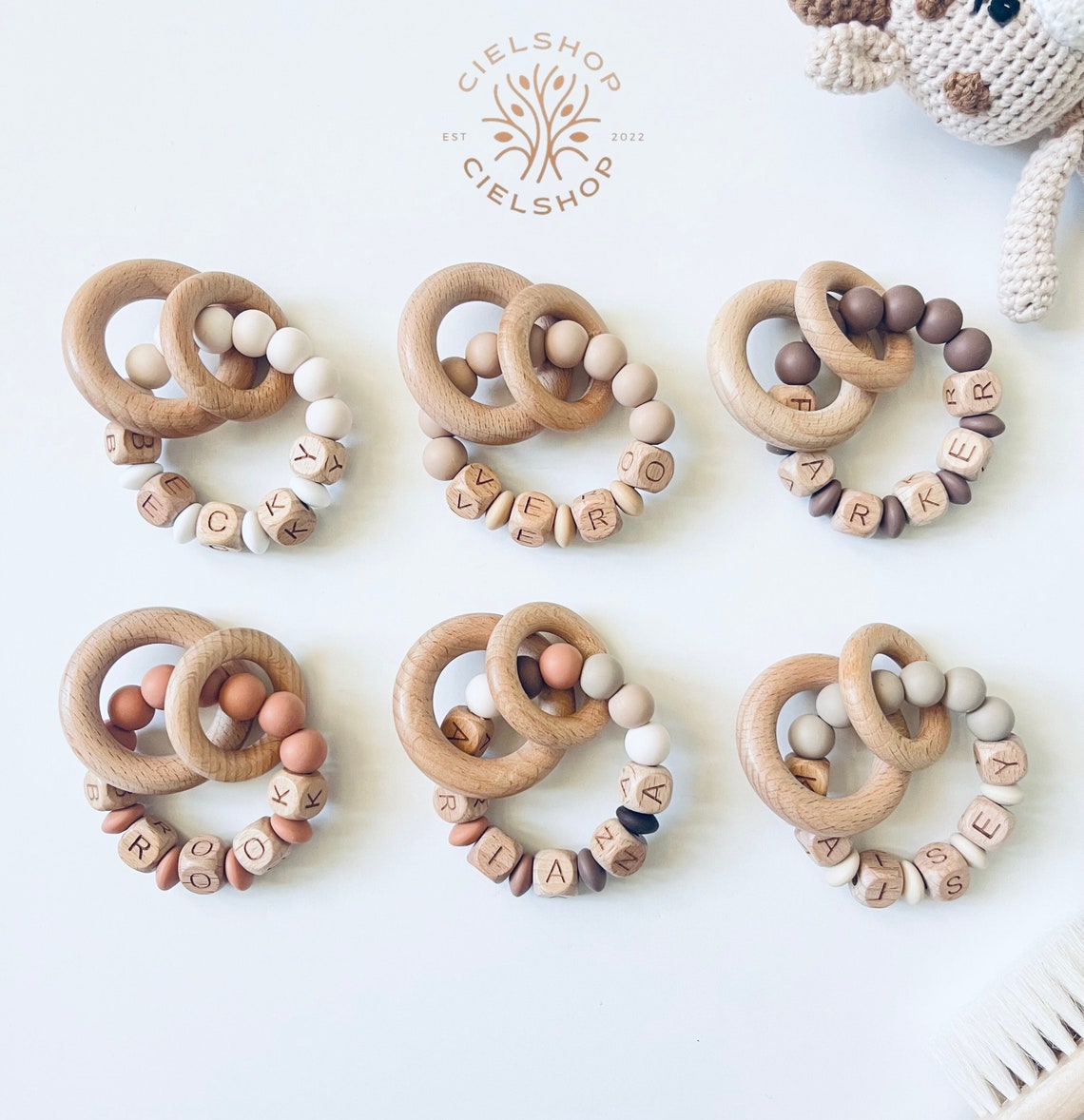 Wooded Personalized Baby Toy Ring | Baby Sensory Toy Gift | Wooden Ring ...