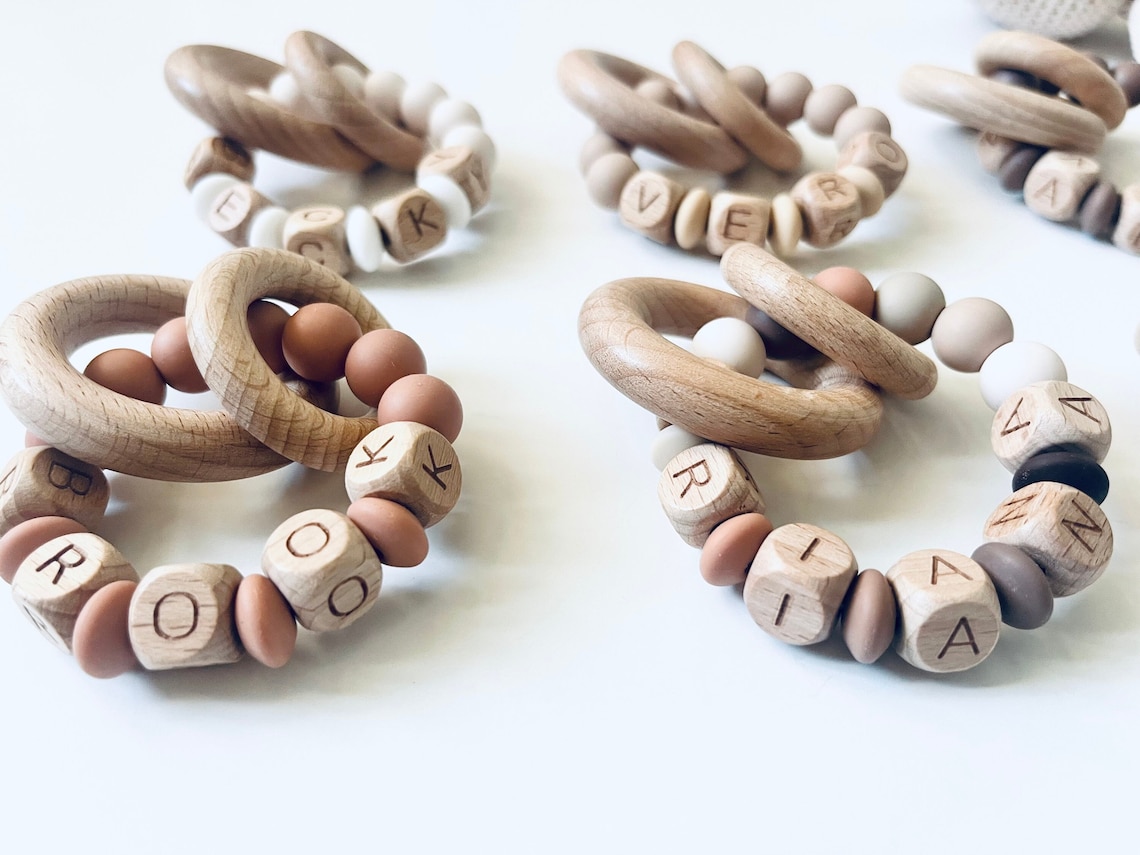 Wooded Personalized Baby Toy Ring | Baby Sensory Toy Gift | Wooden Ring ...