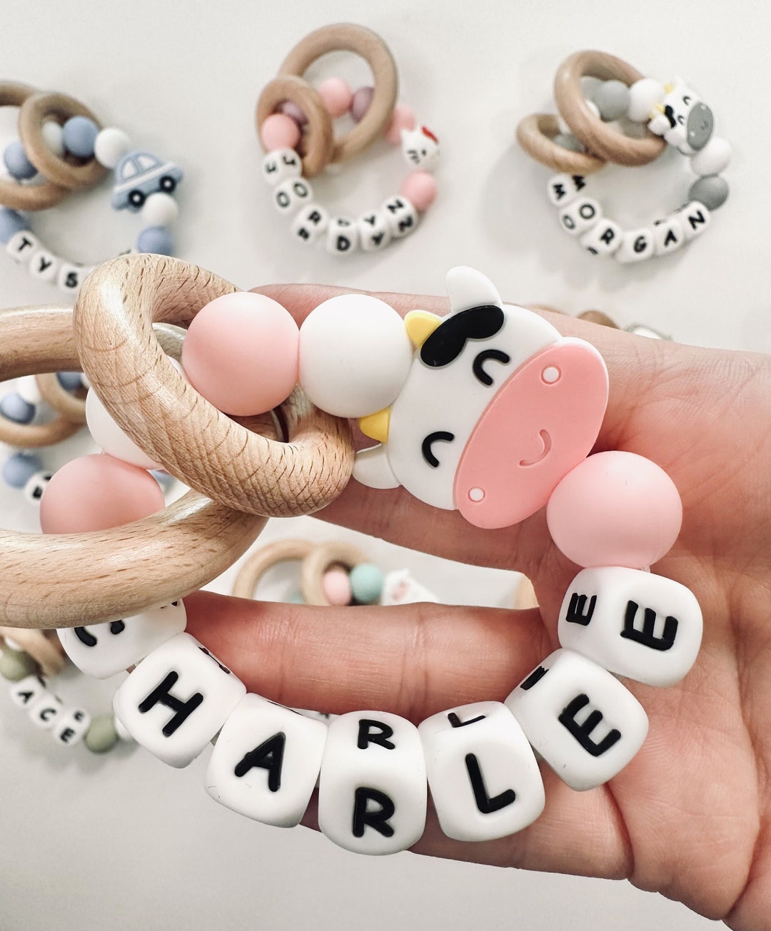 Personalized Baby Toy Ring | Baby Sensory Toy Gift | Wooden Ring W ...