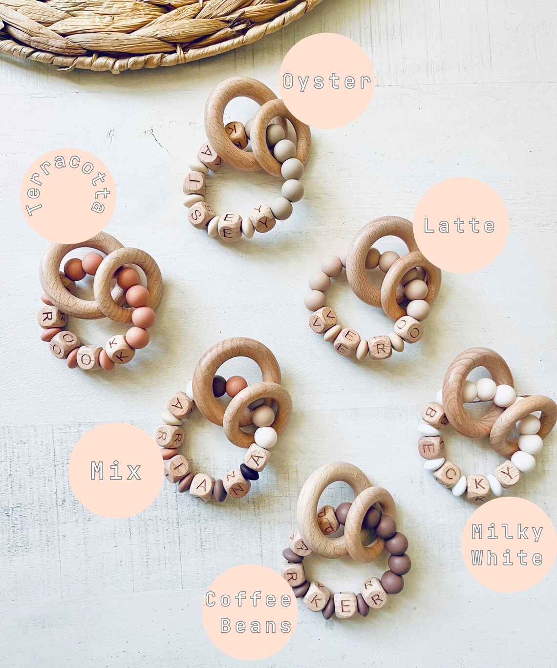 Wooded Personalized Baby Toy Ring | Baby Sensory Toy Gift | Wooden Ring ...