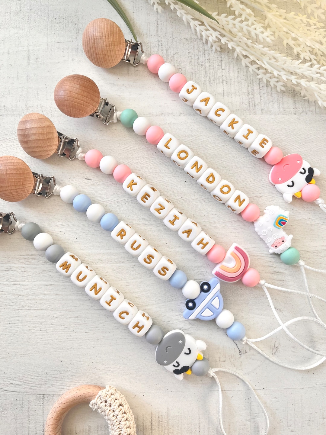 Elegant White and Gold Pacifier Holder | Custom Binky | Pacifier Holder ...