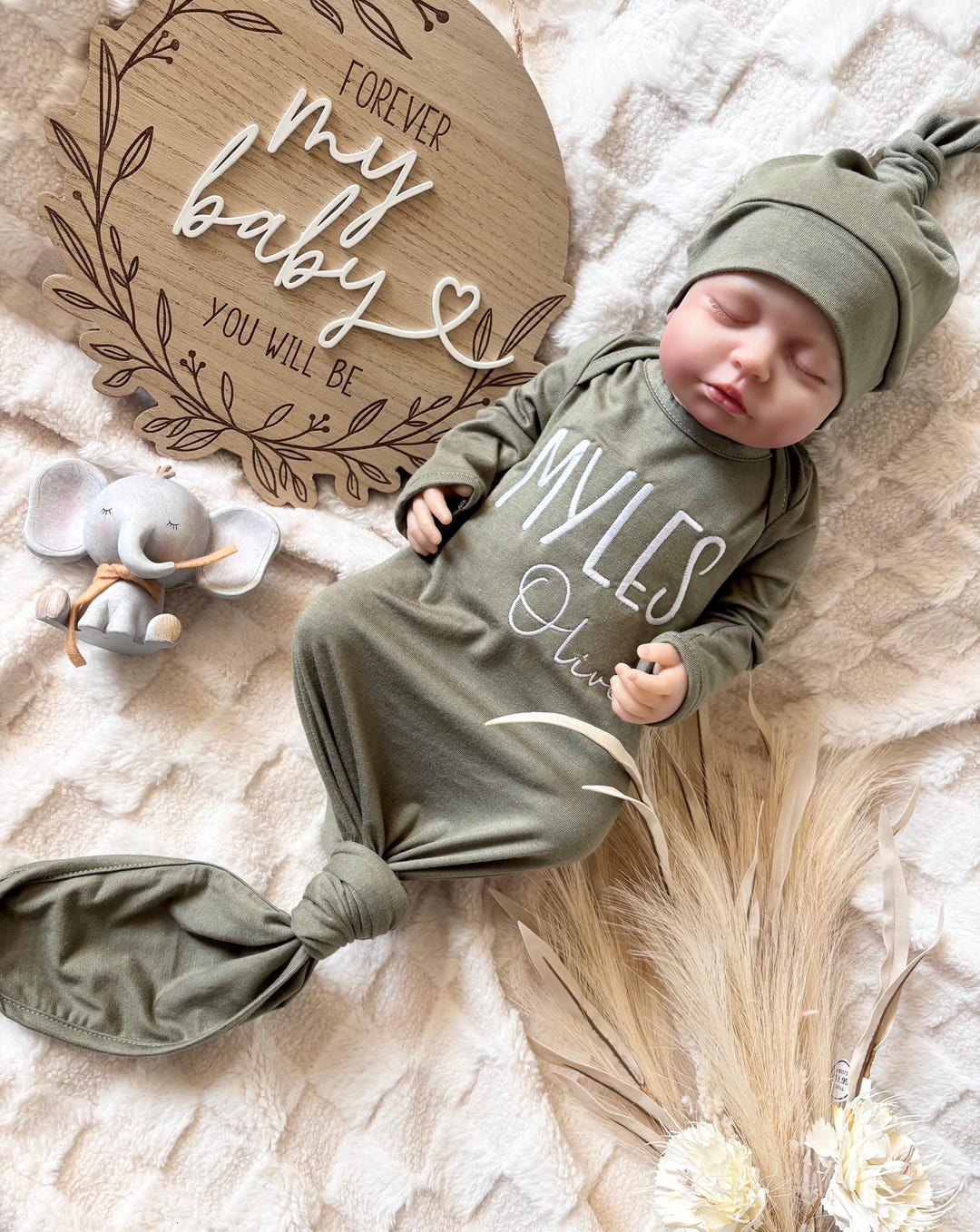 Made in USA | Personalized Embroidered Name Baby Gown | Custom Knotted ...