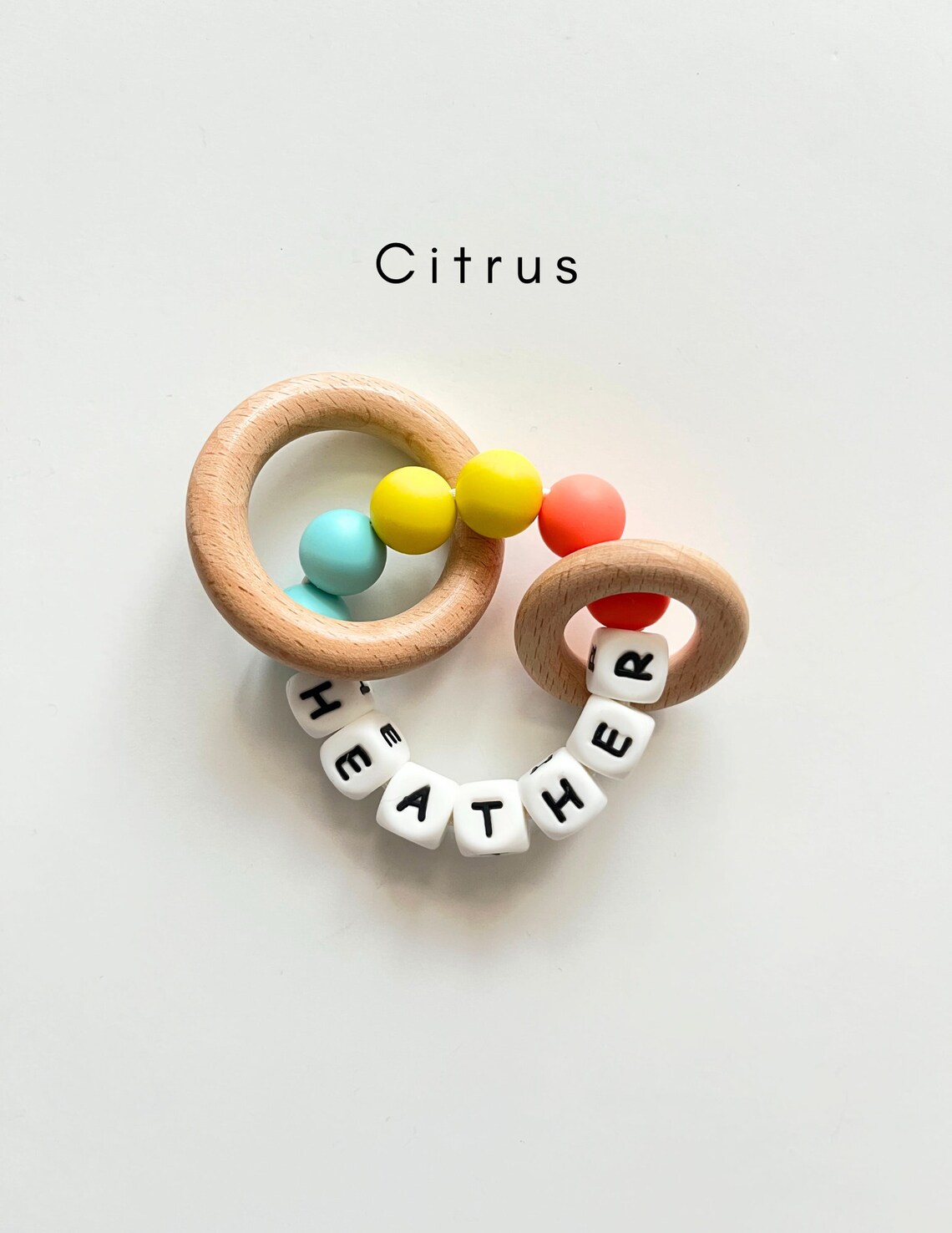 Wooden Silicone Sensory Ring | Personalized Silicone Rattle Ring ...