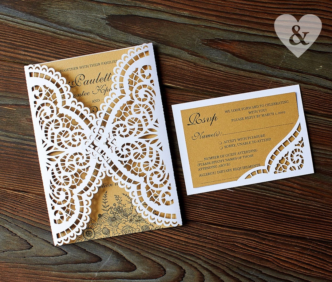 Rustic Wedding Invitation, Rustic Lace Wedding Invitations, Laser Cut ...