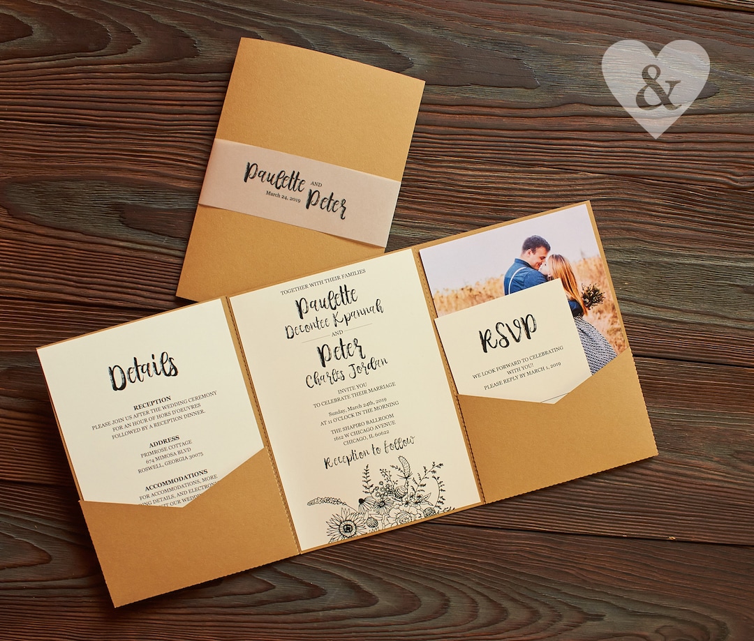 Photo Wedding Invite, Tri-fold Wedding Invitation, Pocketfold Wedding ...
